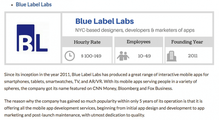 BLL Ranked a Top Mobile App Dev of New York | Blue Label Labs